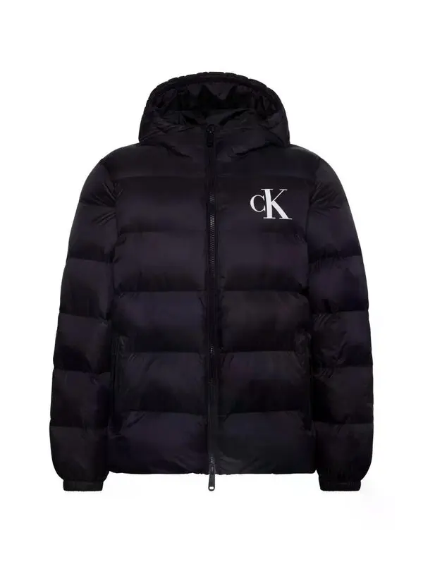 Calvin Klein Print Hooded Padded Jacket - Blue