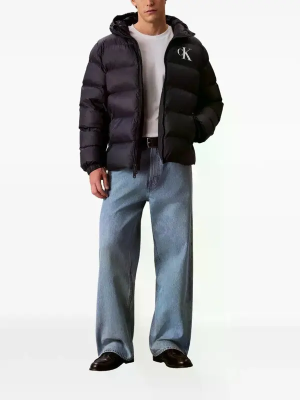 Calvin Klein Print Hooded Padded Jacket - Blue