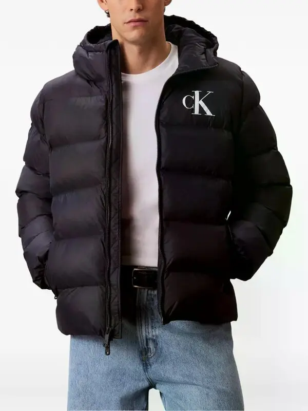 Calvin Klein Print Hooded Padded Jacket - Blue