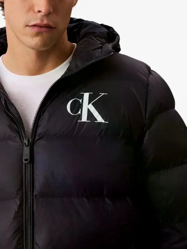 Calvin Klein Print Hooded Padded Jacket - Blue