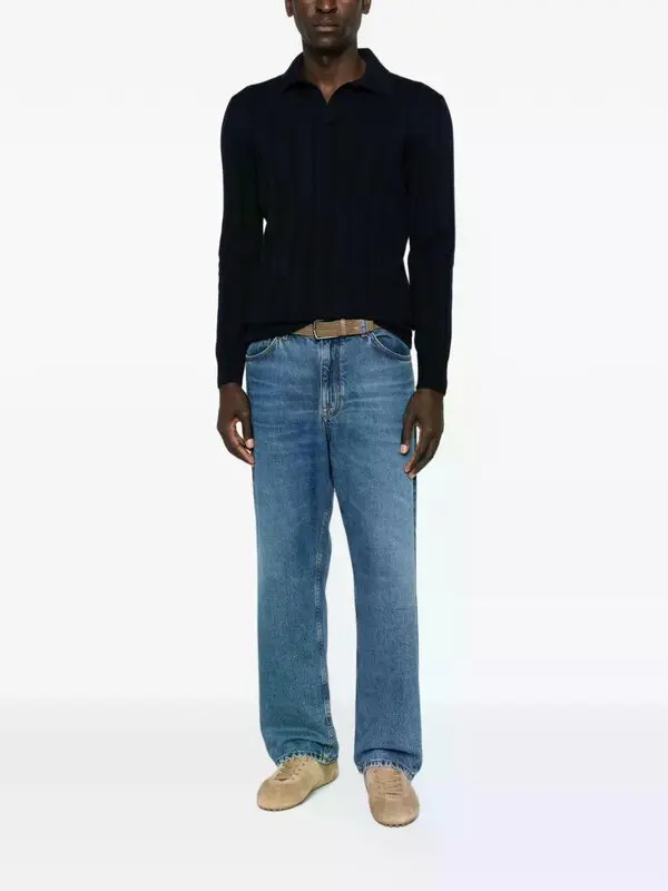 GRAN SASSO Ribbed-knit Polo-collar Sweater - Blue