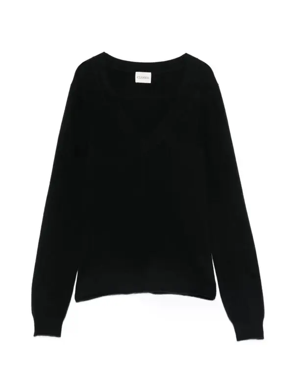 Closed V-neck Pullover Sweater - Black