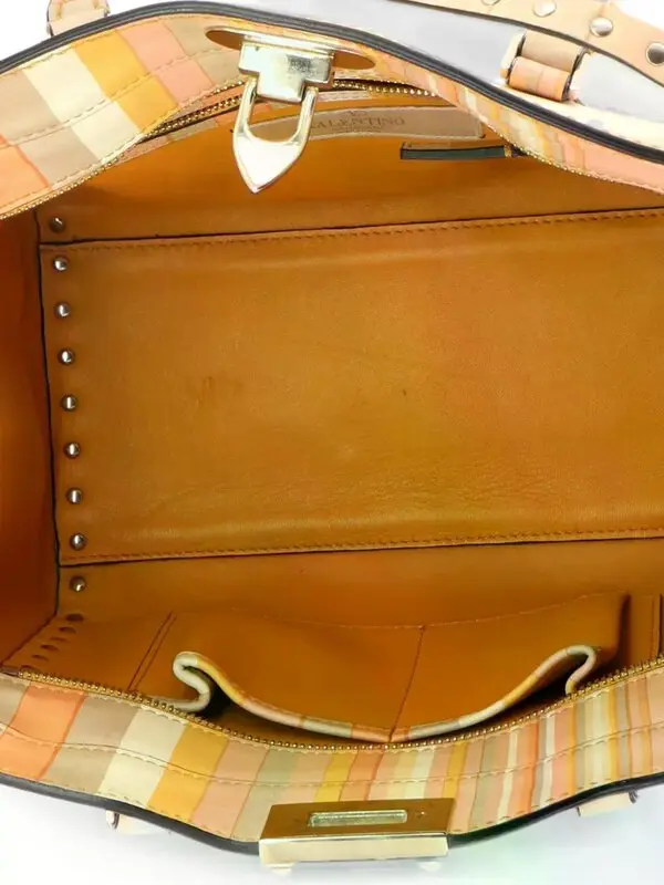 Valentino Garavani Rockstud Striped Leather Small Tote Bag
