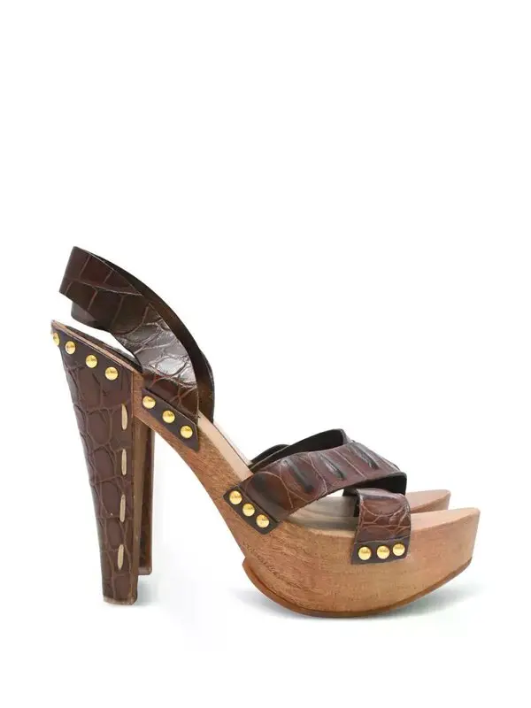 Miu Miu Croc-embossed Clog Sandals - Brown
