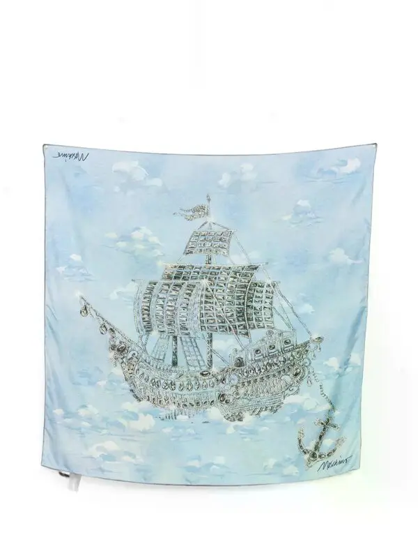 Moschino Jewelled Ship-print Scarf - Blue