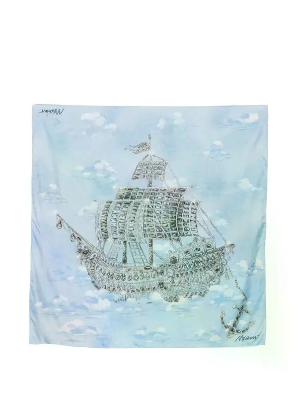 Moschino Jewelled Ship-print Scarf - Blue