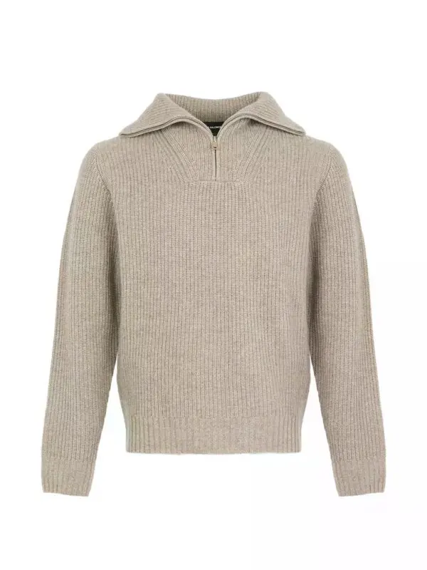 YVES SALOMON Zip-front Ribbed-knit Sweater