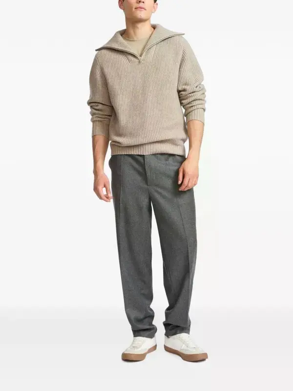YVES SALOMON Zip-front Ribbed-knit Sweater