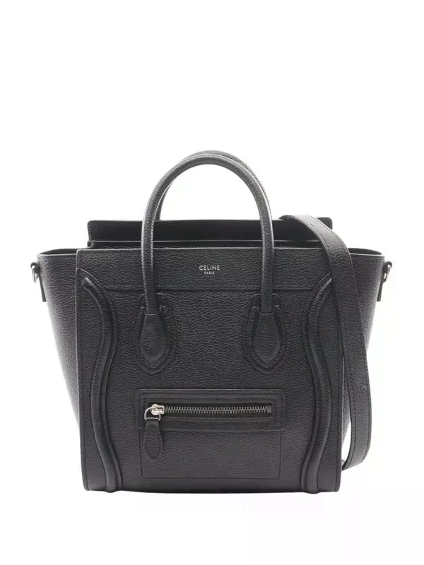 Celine 2010-2026 Nano Drummed Calfskin Luggage Tote Bag - Black