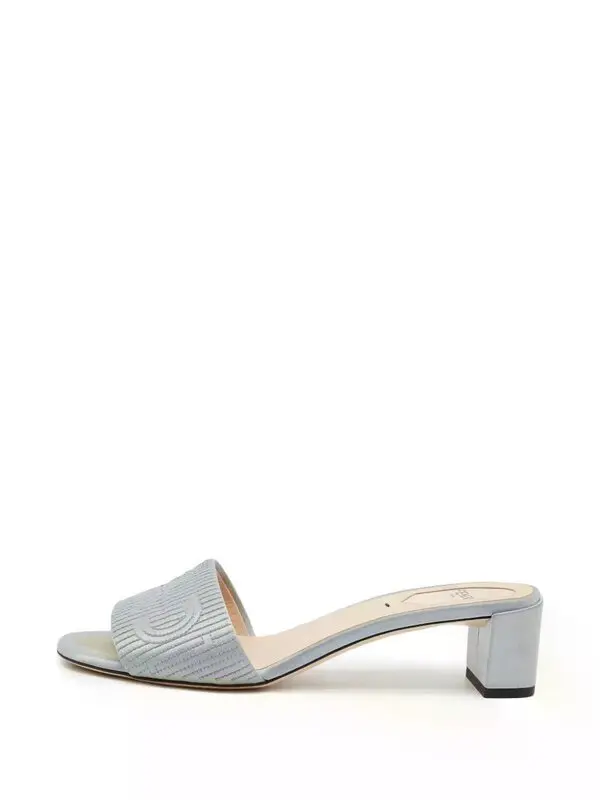 Fendi Ff Logo-embroidered Block-heel Sandals - Grey