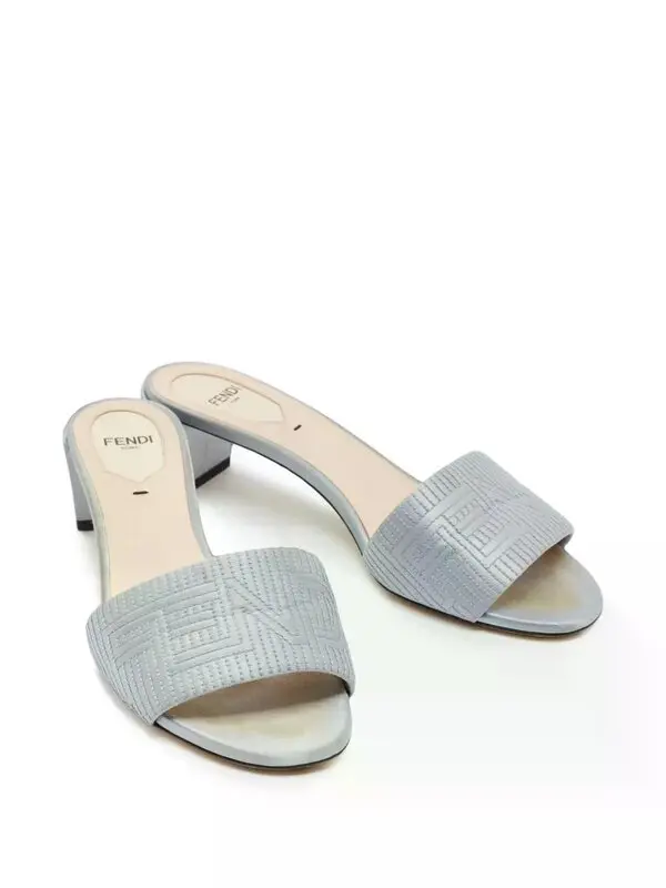 Fendi Ff Logo-embroidered Block-heel Sandals - Grey