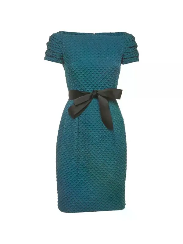Carolina Herrera Midi Jacquard Bateau Neck Dress - Blue