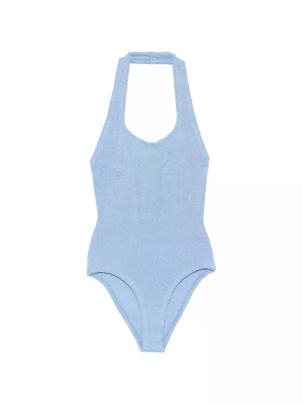 Hunza G Crinkle-effect Halterneck Swimsuit - Blue