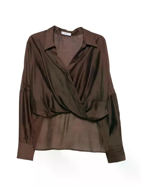 ELEH Wrap-front Long-sleeved Shirt - Brown