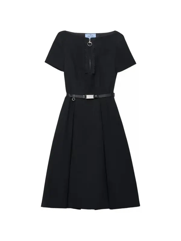 Prada Embroidered Natté-fabric Dress - Black