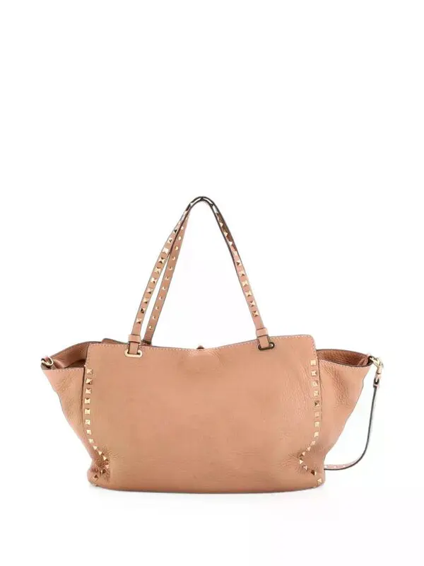 Valentino Garavani Rockstud Pebbled Leather Medium Tote Bag - Neutrals