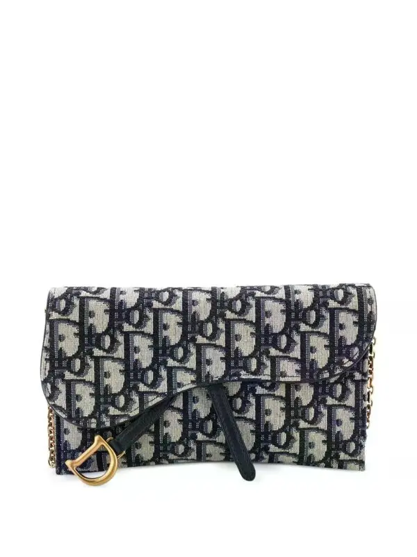Dior Saddle Chain Wallet Oblique Canvas Cross Body Bag - Blue