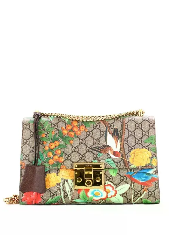 Gucci Padlock Tian Print Gg Coated Canvas Medium Shoulder Bag