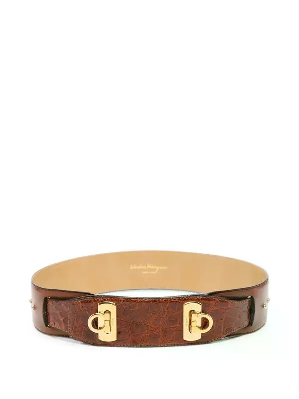 FERRAGAMO 1980s Gancini Crocodile-effect Belt