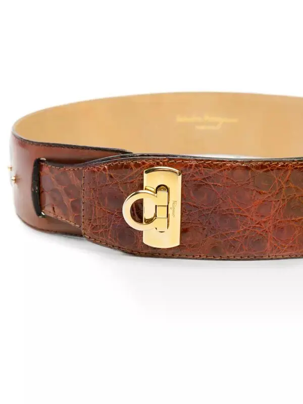 FERRAGAMO 1980s Gancini Crocodile-effect Belt