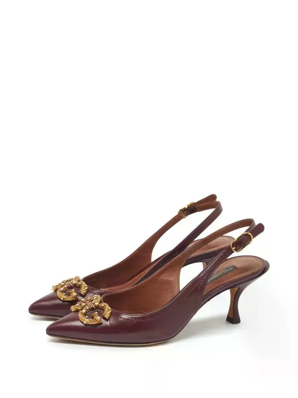 Dolce & Gabbana Burgundy Leather Dg Amore Slingback Pumps