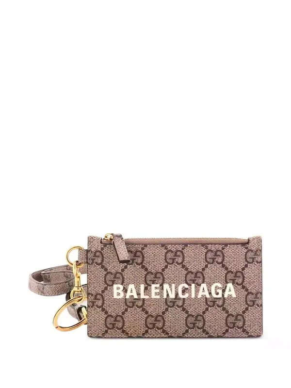 Gucci X Balenciaga The Hacker Project Zip Case With Strap Gg Coated Canvas Card Holder - Brown