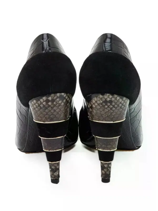 FERRAGAMO Croc-embossed Almond Toe Tiered High-heel Pumps