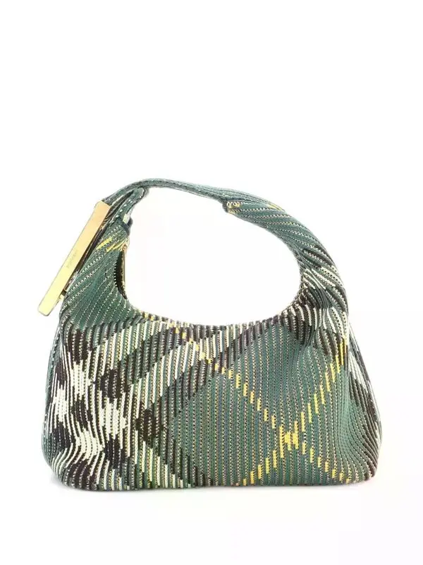 Burberry Peg Handle Knit Check Fabric Mini Satchel