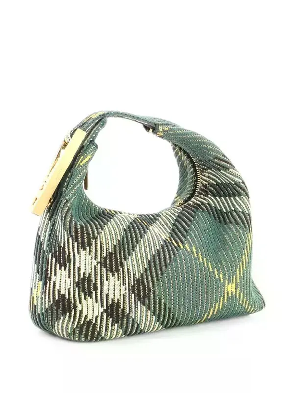 Burberry Peg Handle Knit Check Fabric Mini Satchel