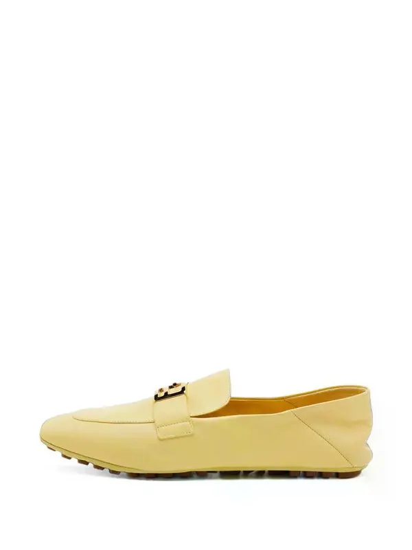 Fendi Leather Gold-tone Ff Motif Square Toe Slip-on Loafers