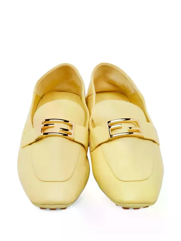 Fendi Leather Gold-tone Ff Motif Square Toe Slip-on Loafers