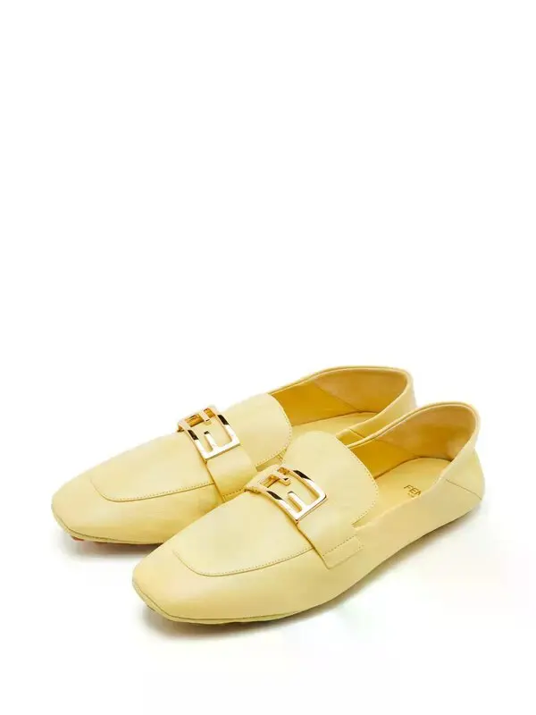 Fendi Leather Gold-tone Ff Motif Square Toe Slip-on Loafers