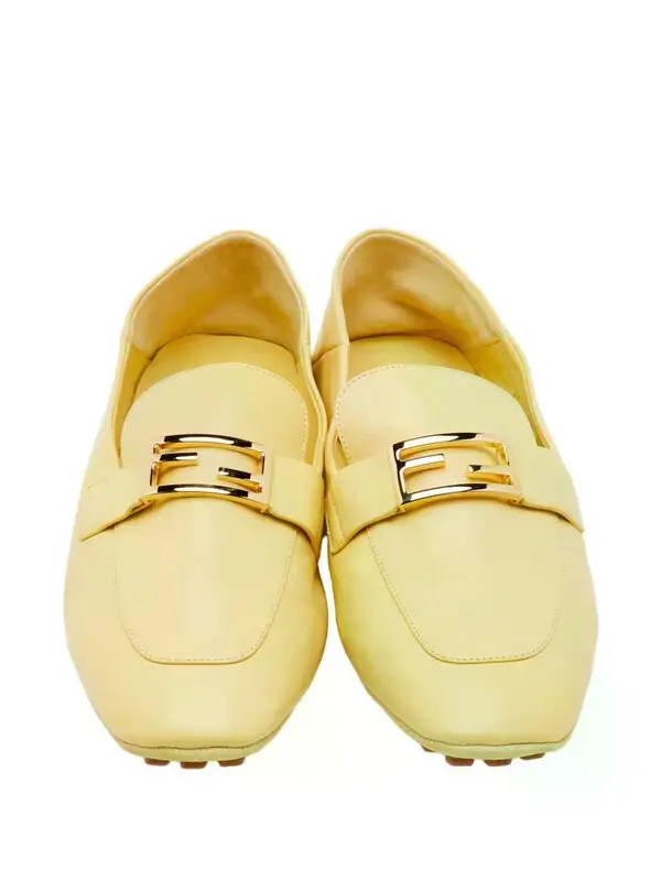 Fendi Leather Gold-tone Ff Motif Square Toe Slip-on Loafers