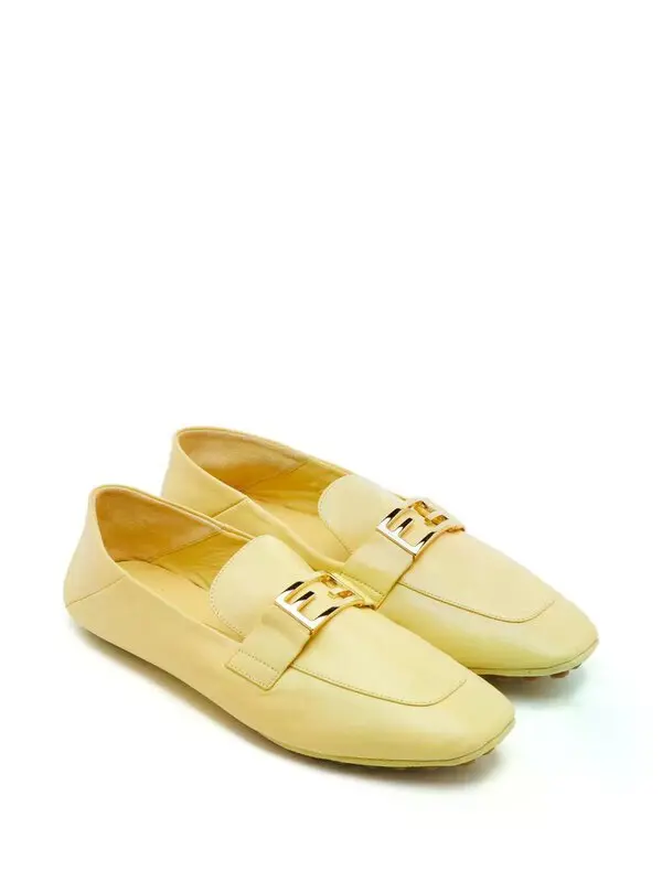 Fendi Leather Gold-tone Ff Motif Square Toe Slip-on Loafers