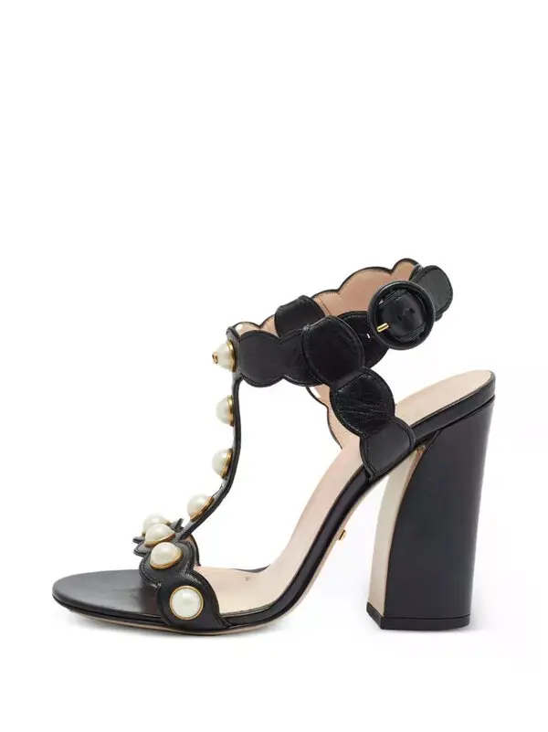 Gucci Willow Faux-pearls Block-heel Sandals - Black