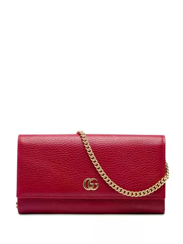 Gucci 2016-2026 Gg Marmont Calfskin Wallet On Chain Crossbody Bag - Red