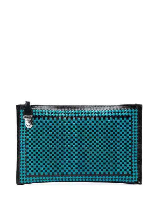 Prada Woven Goatskin Madras Zip Clutch Bag