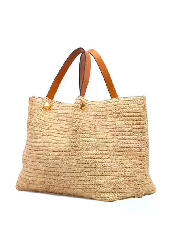 Valentino Garavani 2018-2026 Medium Raffia Vlogo Tote Satchel