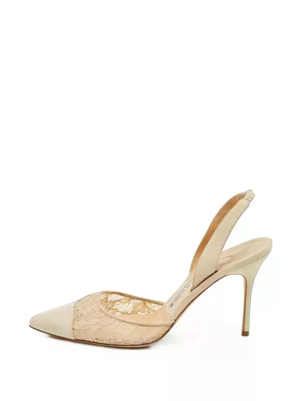 Manolo Blahnik Carolyne Lace Slingback Heeled Pumps