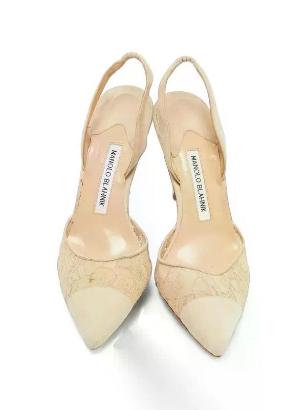 Manolo Blahnik Carolyne Lace Slingback Heeled Pumps
