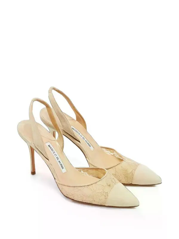 Manolo Blahnik Carolyne Lace Slingback Heeled Pumps