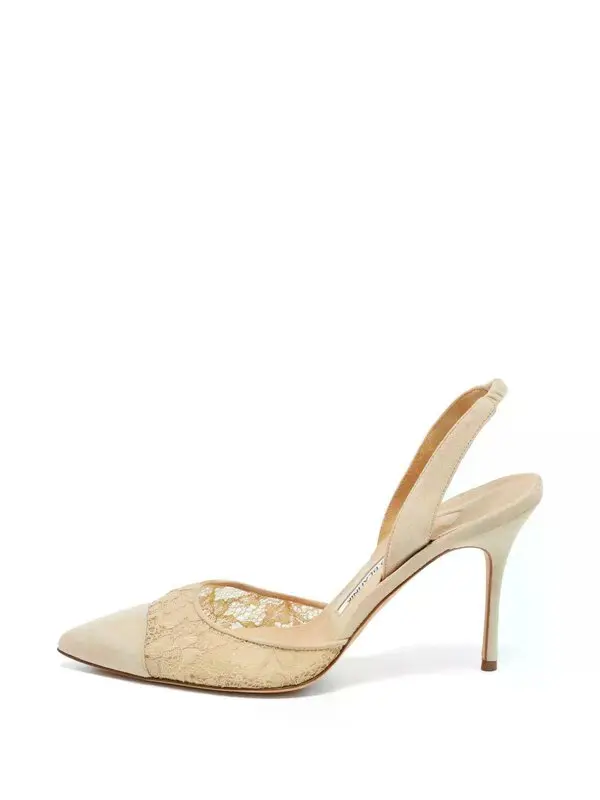 Manolo Blahnik Carolyne Lace Slingback Heeled Pumps - Neutrals