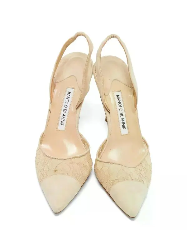 Manolo Blahnik Carolyne Lace Slingback Heeled Pumps