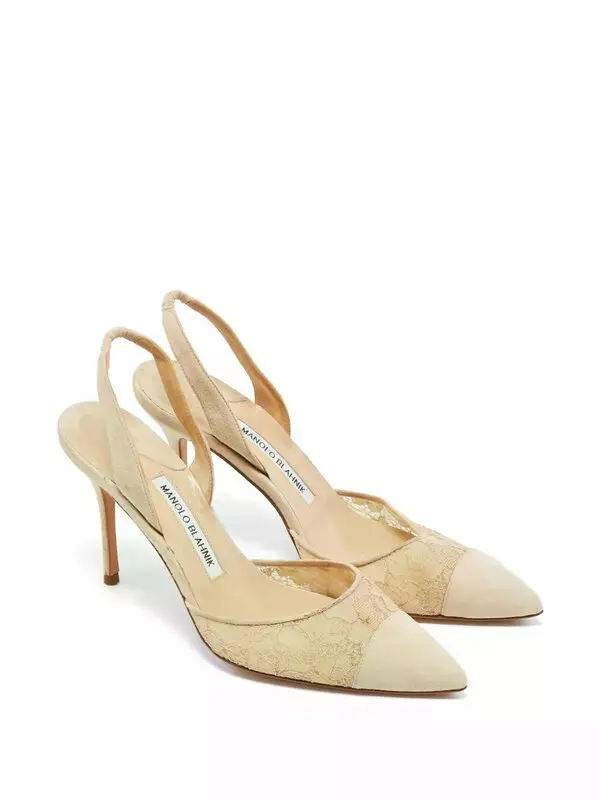 Manolo Blahnik Carolyne Lace Slingback Heeled Pumps