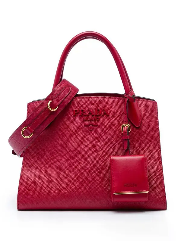 Prada 2013-2026 Small Saffiano Cuir Monochrome Top Handle Tote Satchel - Red