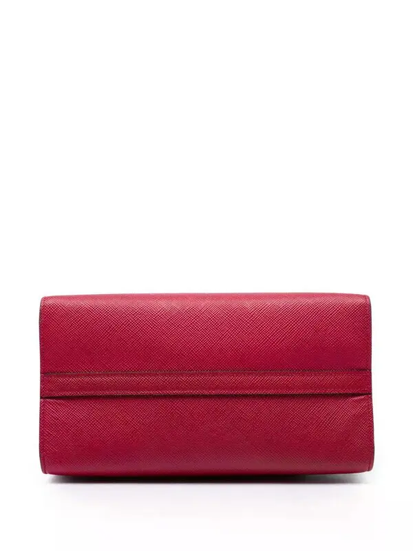 Prada Saffiano Cuir Monochrome Top Handle Tote Satchel - Red