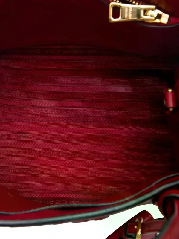 Prada Saffiano Cuir Monochrome Top Handle Tote Satchel - Red