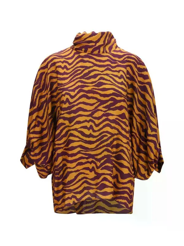 KRISTINA TI Zebra-print High-neck Blouse