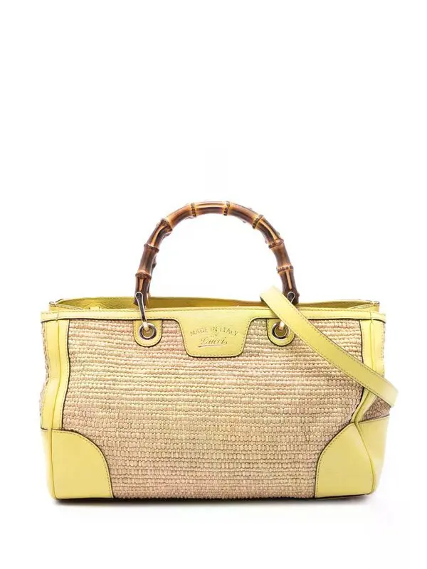 Gucci 2016-2026 Medium Raffia Bamboo Shopper Satchel
