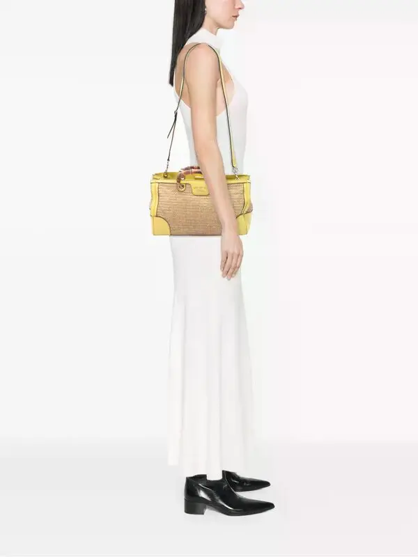 Gucci 2016-2026 Medium Raffia Bamboo Shopper Satchel